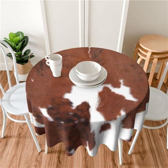 Dining | Cow Print Tablecloth Round 6 Inch Vinyl Spring Cowhide Table ...